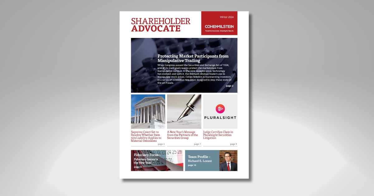 Shareholder Advocate Winter 2024 Issue Released - Cohen Milstein